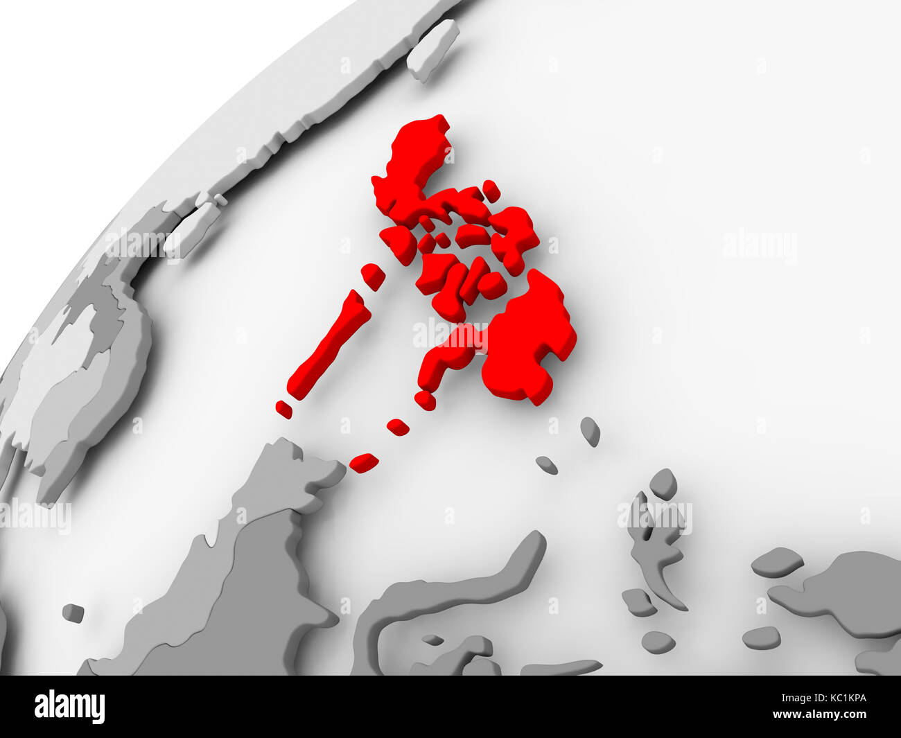 Map of Philippines in red on grey political globe. 3D illustration ...
