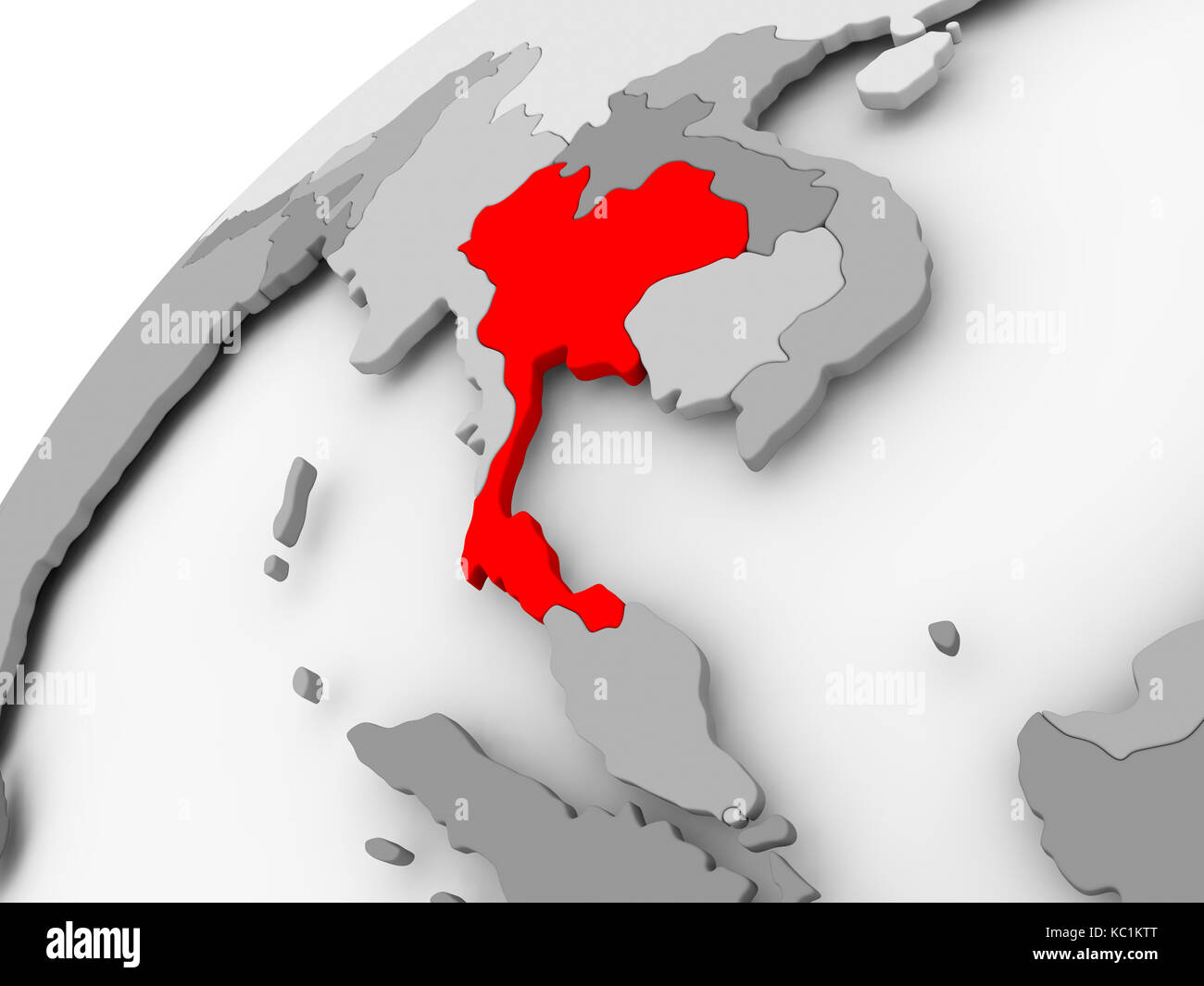 Map of Thailand in red on grey political globe. 3D illustration Stock ...