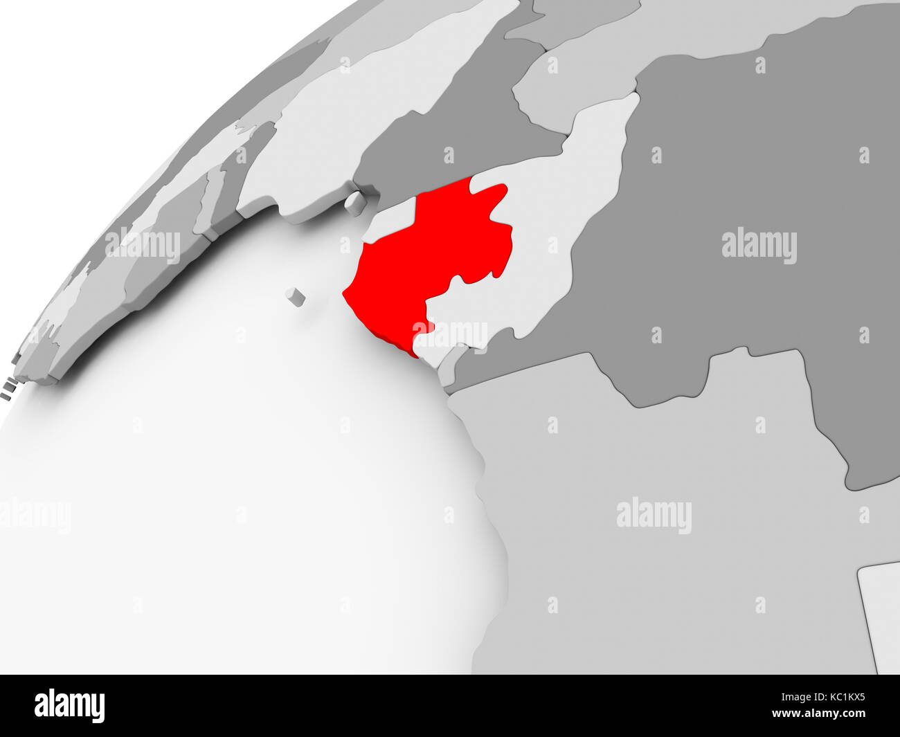 Map of Gabon in red on grey political globe. 3D illustration Stock ...