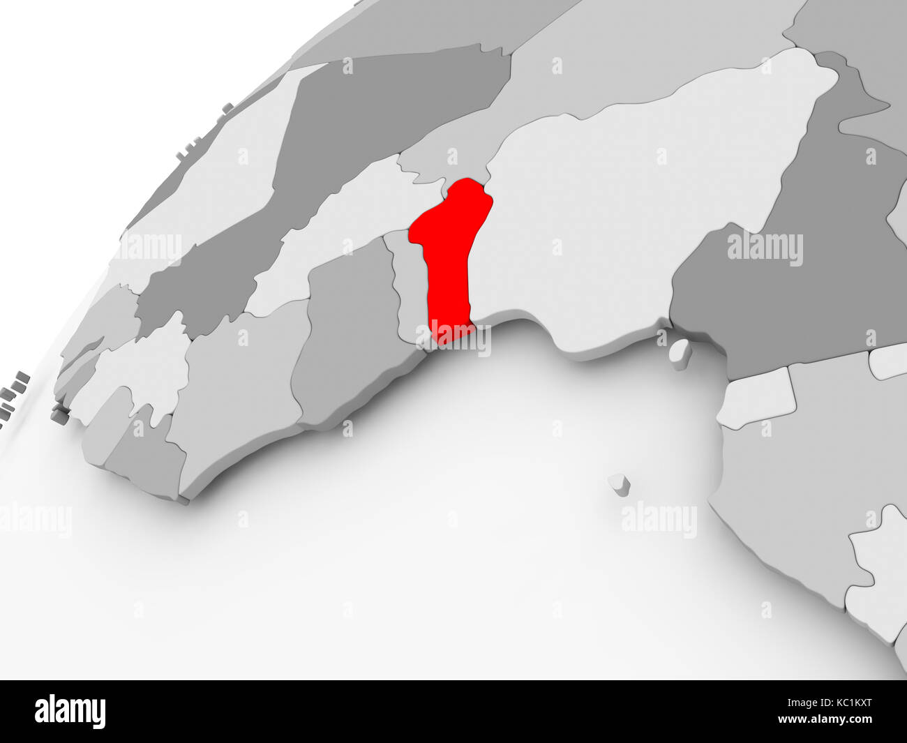 Map of Benin in red on grey political globe. 3D illustration Stock ...