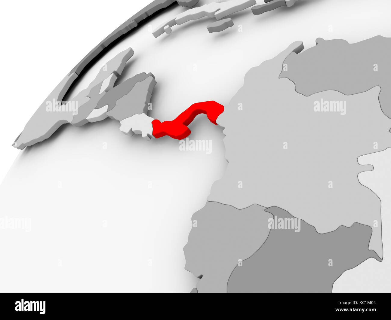 Map of Panama in red on grey political globe. 3D illustration Stock ...