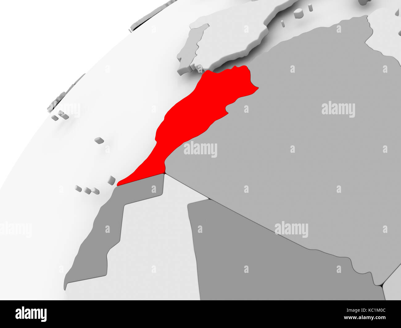 Map of Morocco in red on grey political globe. 3D illustration Stock ...