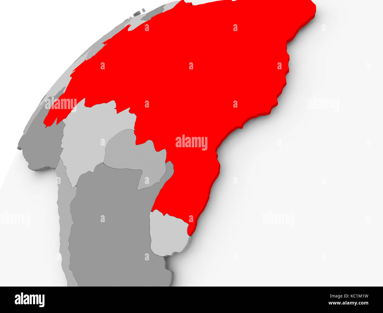Map of Brazil in red on grey political globe. 3D illustration Stock ...