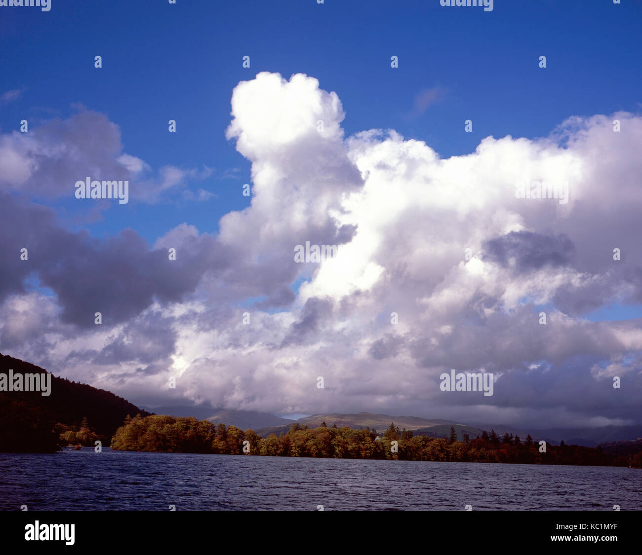 Storm clouds passing across Windermere on a blustery Autumn day The ...