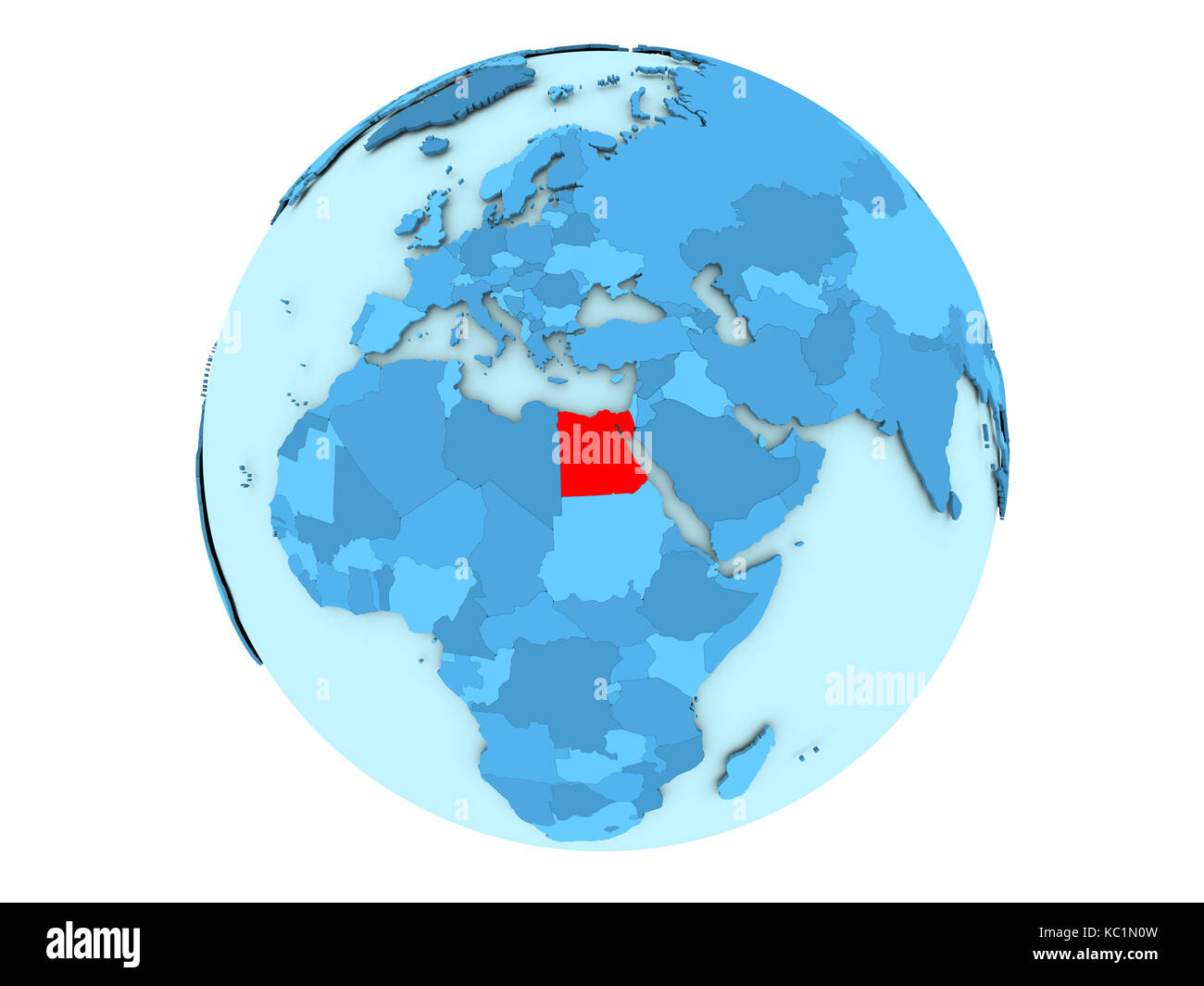 Egypt highlighted in red on blue political globe. 3D illustration ...