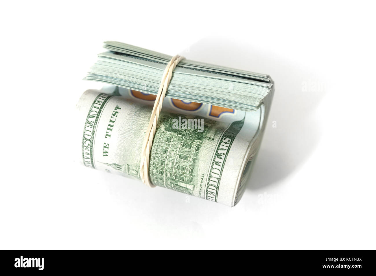 United States official currency, roll of One Hundred Dollars isolated ...