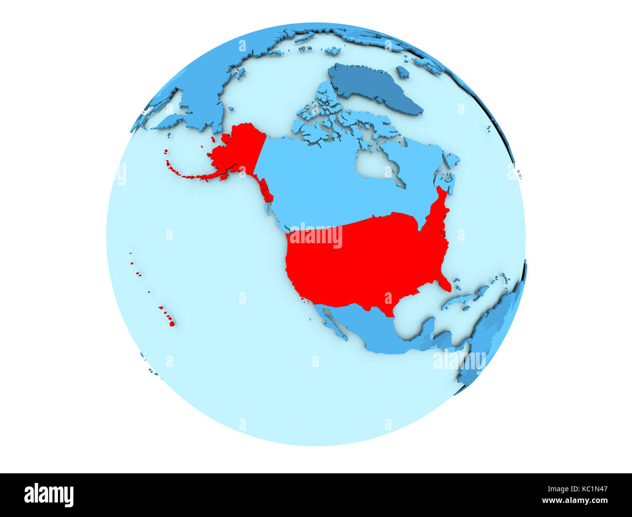 USA highlighted in red on blue political globe. 3D illustration ...