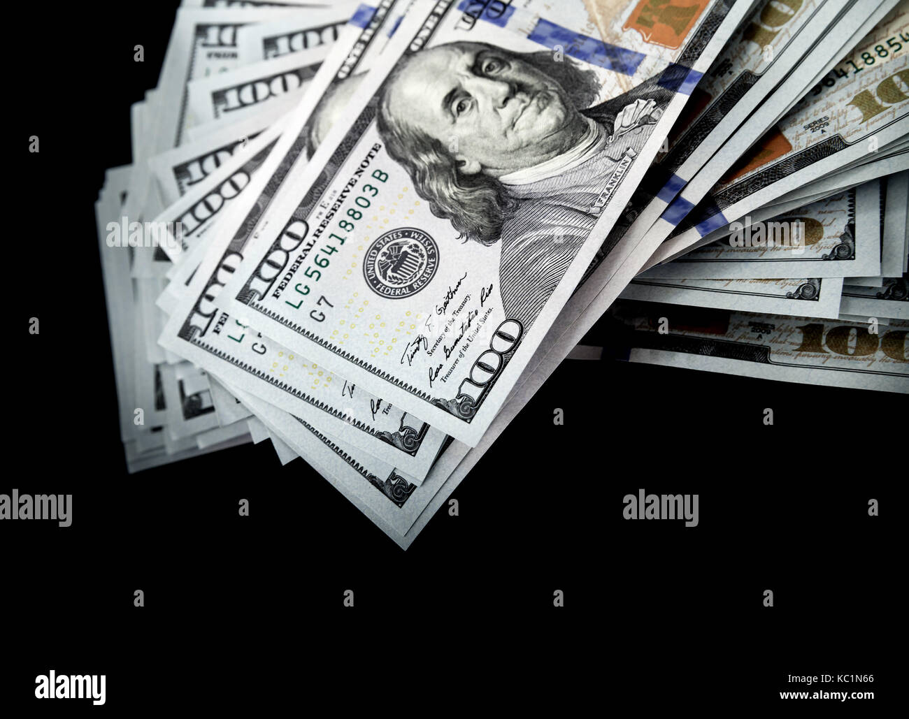 United States official currency, bundle of One Hundred Dollars isolated ...