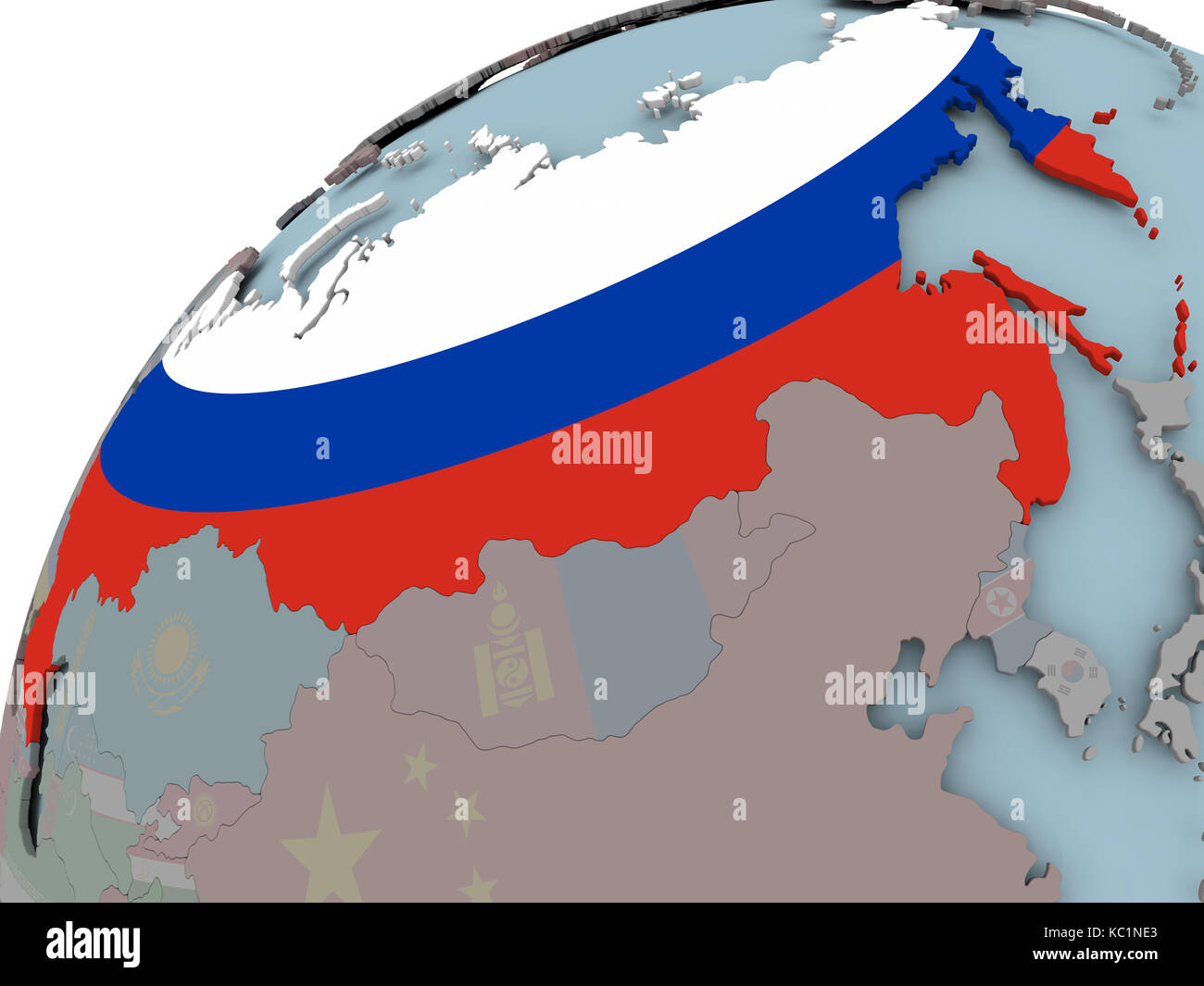 Russia on political globe with embedded flags. 3D illustration Stock ...