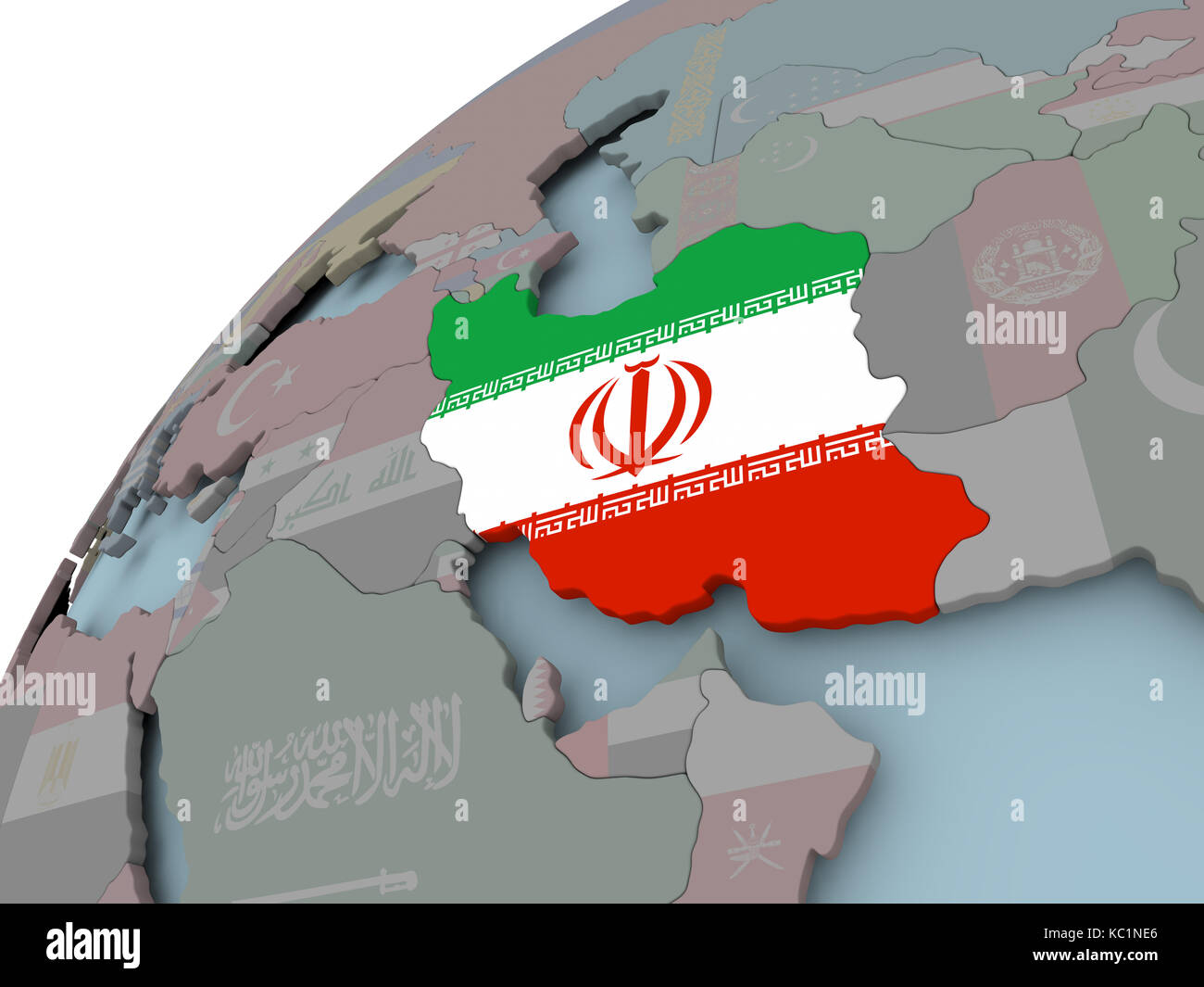 Iran on political globe with embedded flags. 3D illustration Stock ...