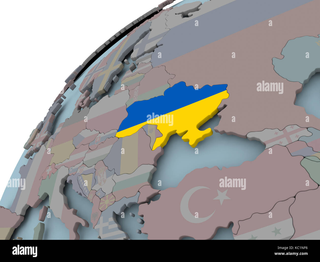 Ukraine on political globe with embedded flags. 3D illustration Stock ...