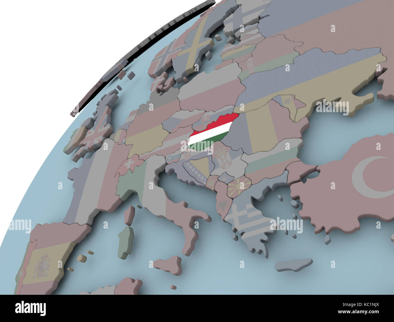 Hungary on political globe with embedded flags. 3D illustration Stock ...