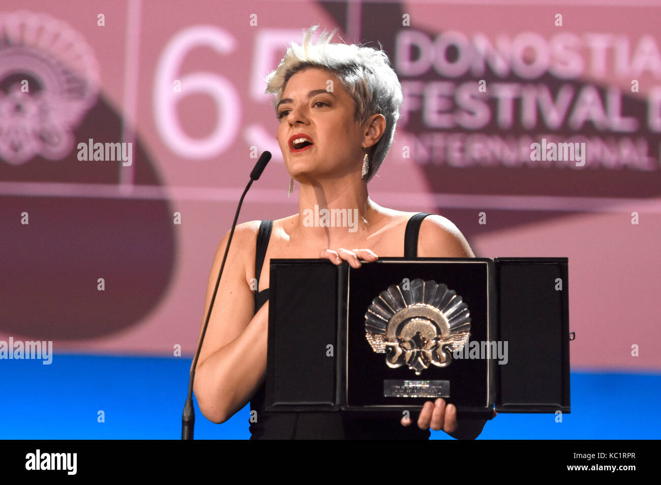 Anahi Berneri receives the Silver Shell award for best director during ...