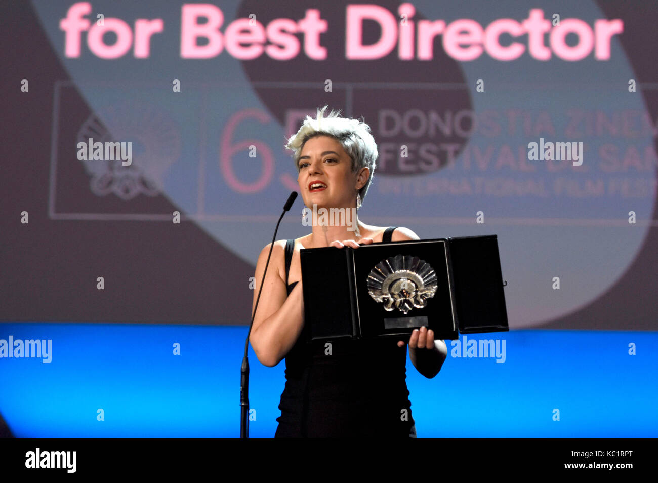 Anahi Berneri receives the Silver Shell award for best director during ...