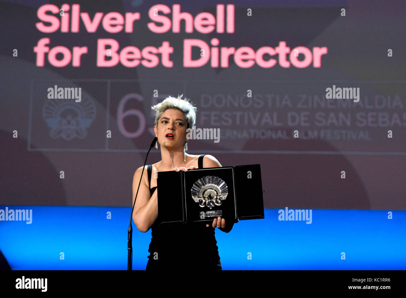 Anahi Berneri receives the Silver Shell award for best director during ...