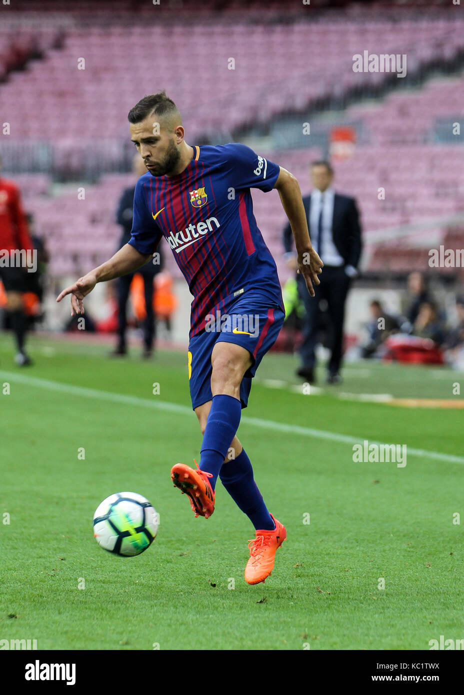 Camp Nou, Barcelona, Spain. 1st October, 2017. Soccer player Jordi Alba ...