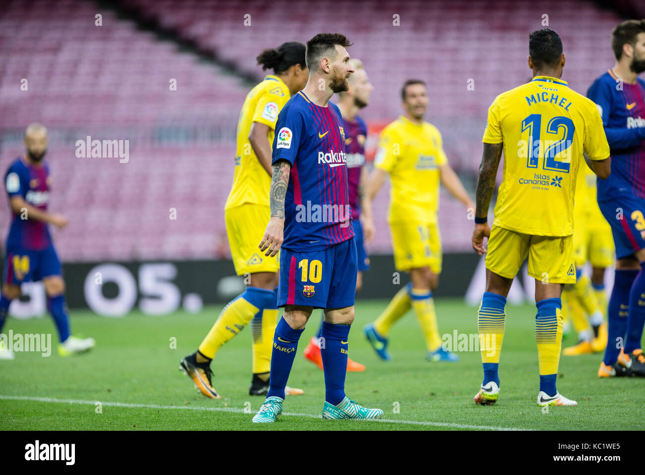 Barcelona, Spain. 1st October, 2017. Lionel Messi during the match ...