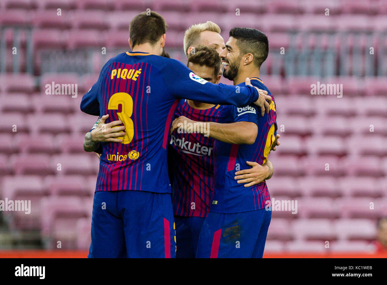 Barcelona, Spain. 1st October, 2017. Lionel Messi celebrates scoring ...