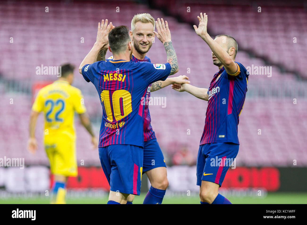 Barcelona, Spain. 1st October, 2017. Lionel Messi celebrates scoring ...