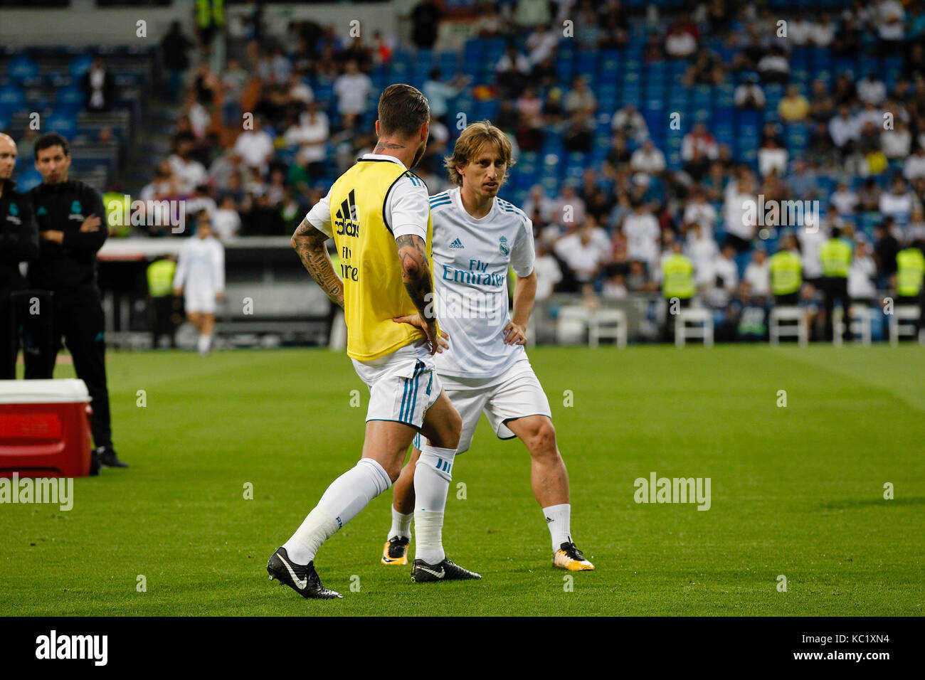 Luka Modric (10) Real Madrid's player Pre-match warm-up Sergio Ramos ...