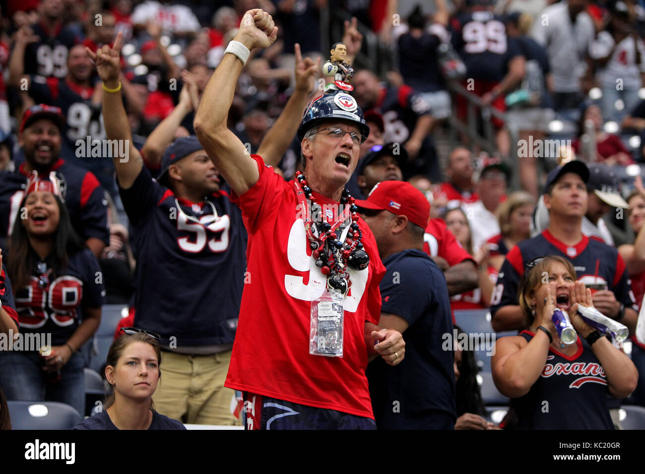 Houston, Texas, USA. 1st Oct, 2017. A Houston Texans fan cheers from ...