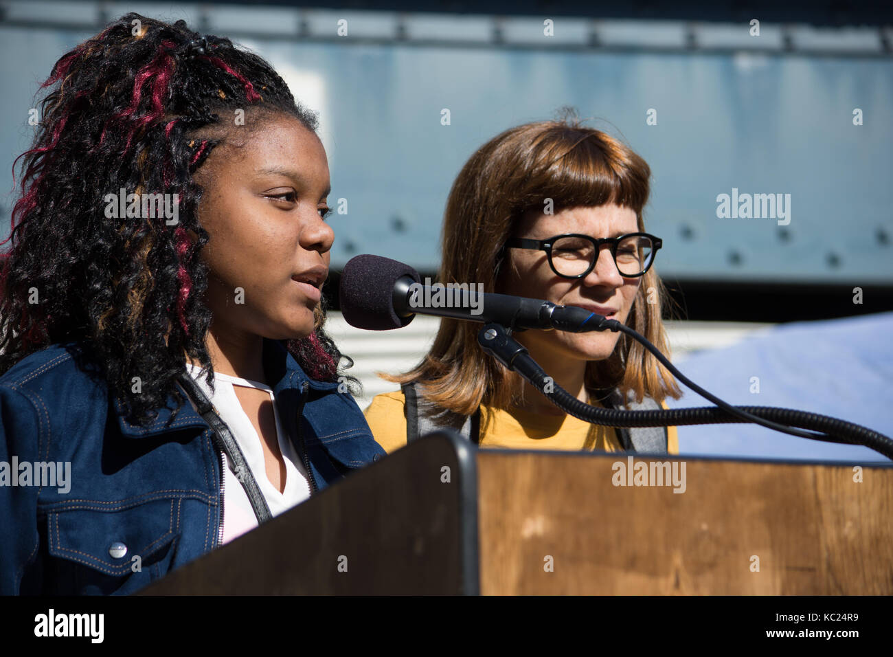 New York, USA. 01st Oct, 2017. A young immigrant woman recently freed ...