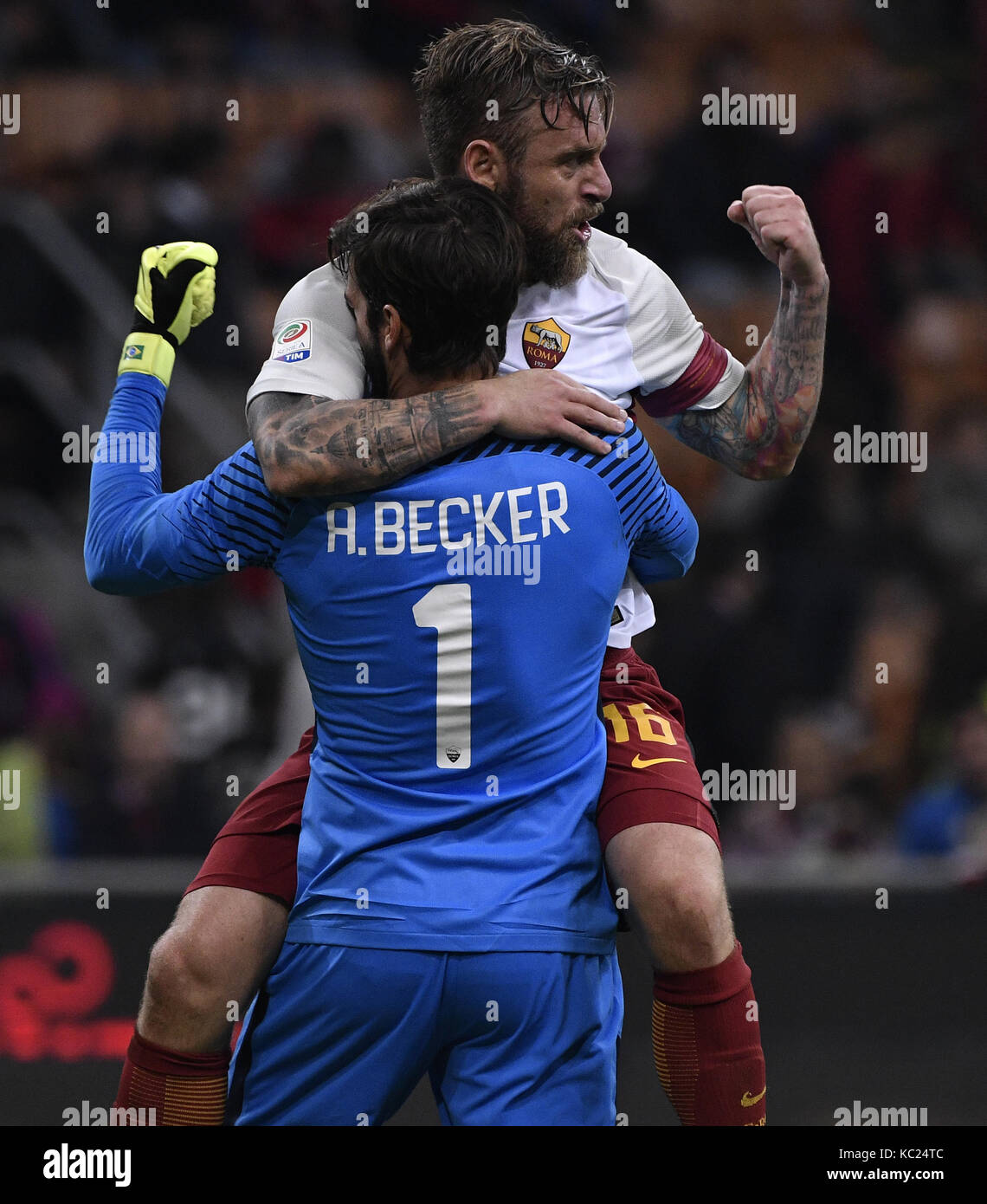 Rome. 2nd Oct, 2017. Daniele De Rossi (Top) of Roma celebrates with ...