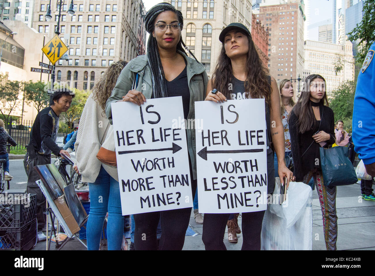 New York, USA. 01st Oct, 2017. Marchers assemble near City Hall after ...