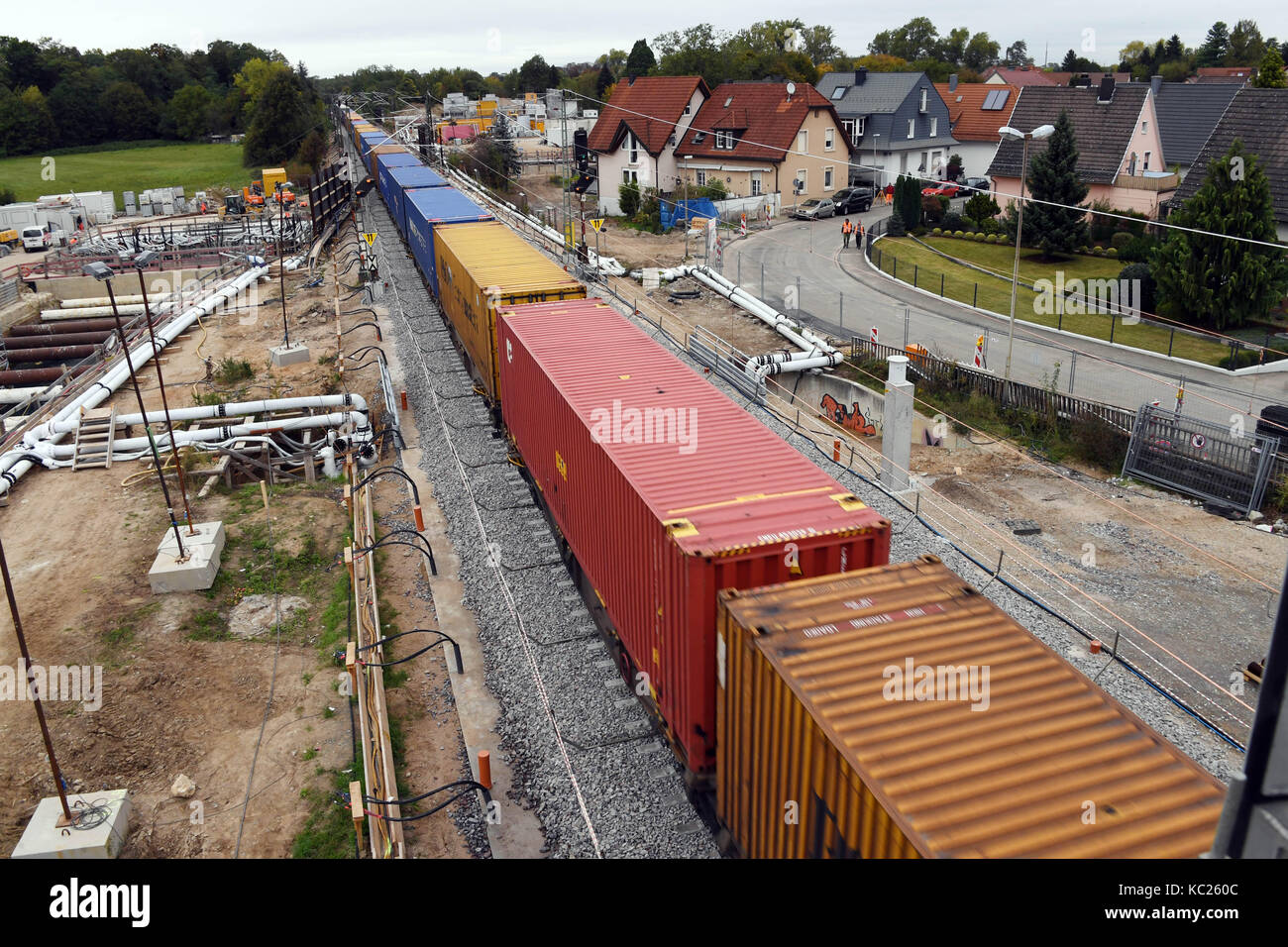 Niederbuehl, Germany. 2nd Oct, 2017. A freight train can be seen ...