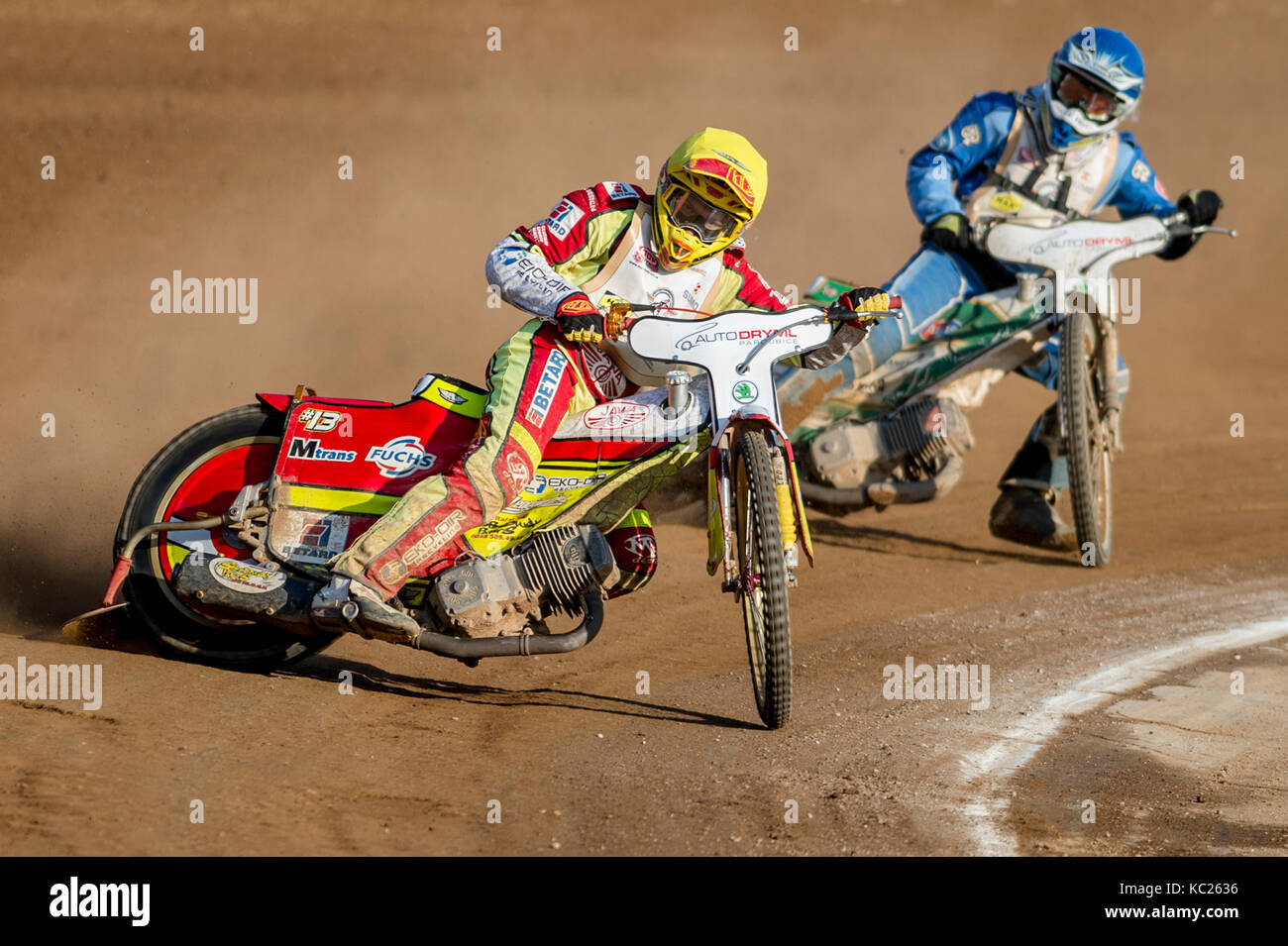 Czech Vaclav Milik (left) and Rune Holta of Poland in action during the ...