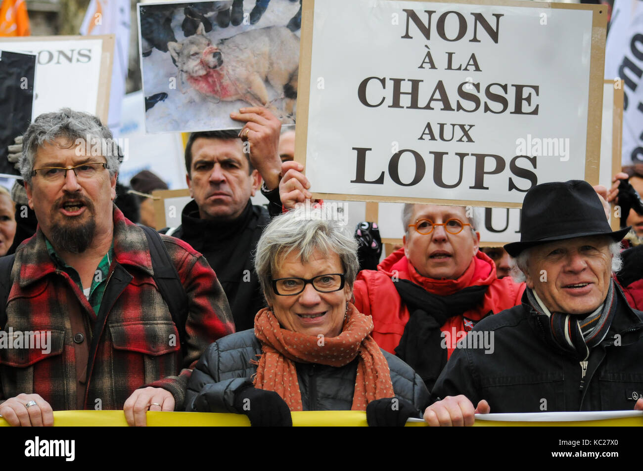 Thousands protest wolves killing in Lyon, France Stock Photo - Alamy