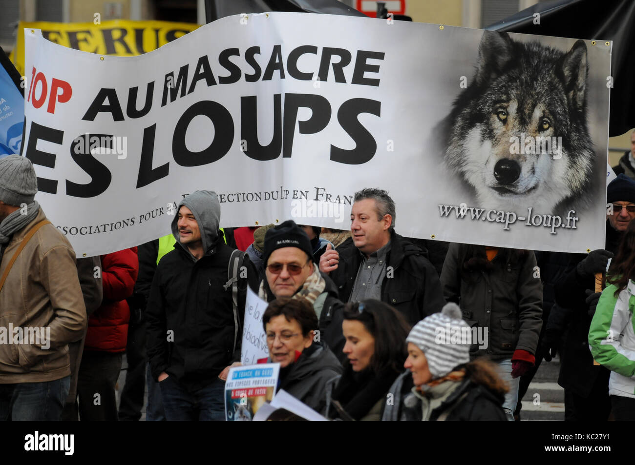 Thousands protest wolves killing in Lyon, France Stock Photo - Alamy