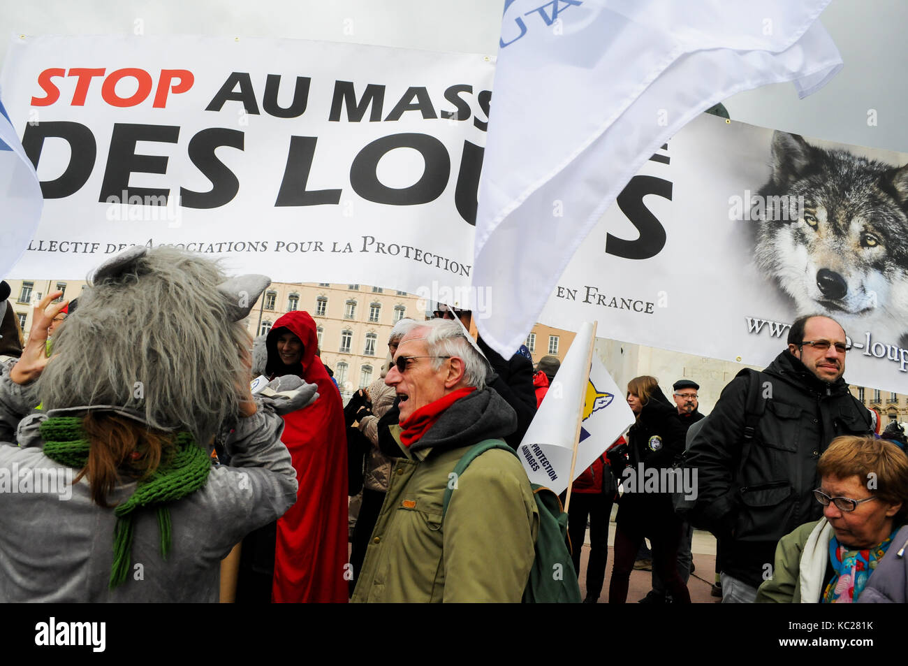 Thousands protest wolves killing in Lyon, France Stock Photo - Alamy