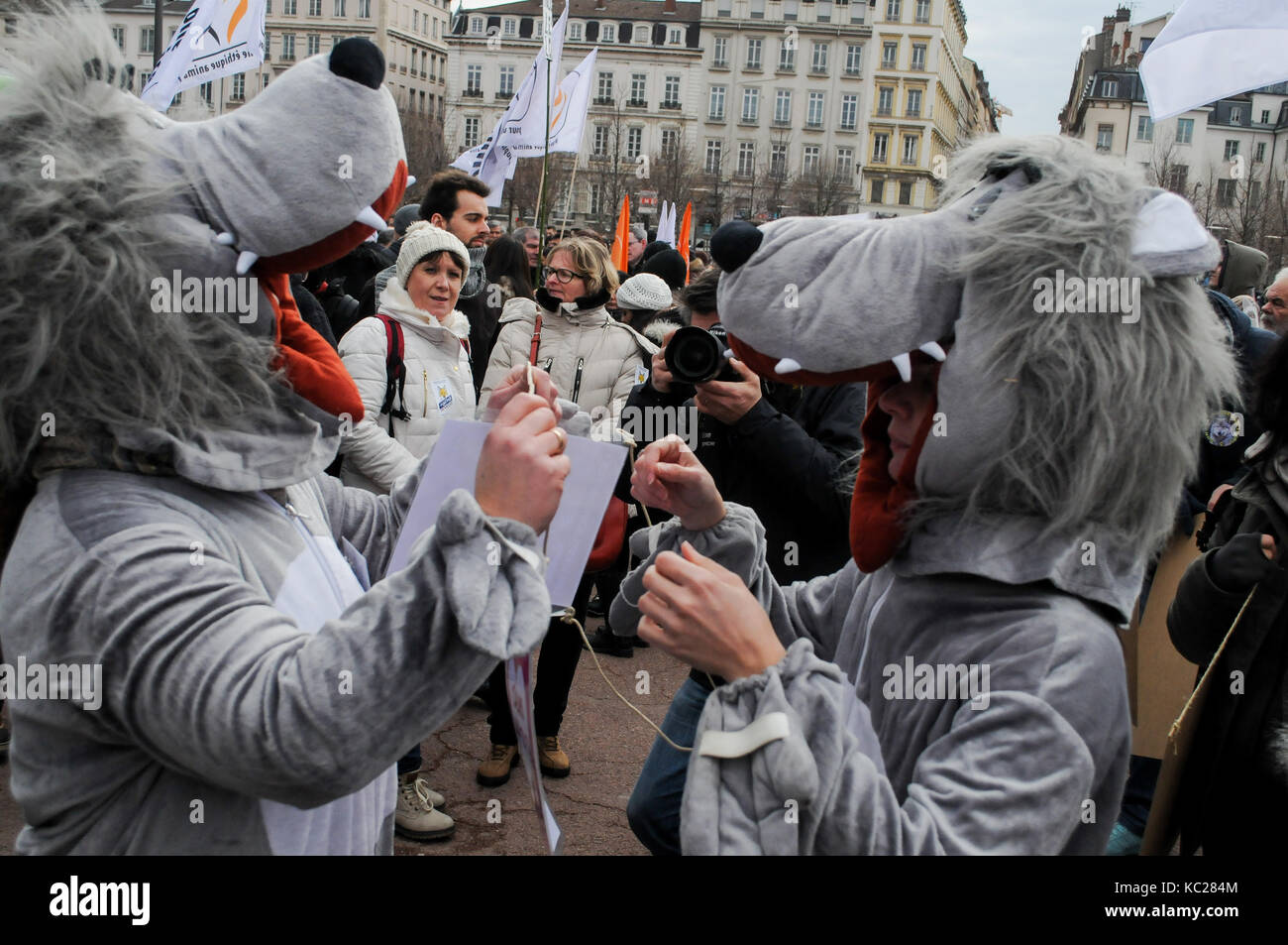 Thousands protest wolves killing in Lyon, France Stock Photo - Alamy