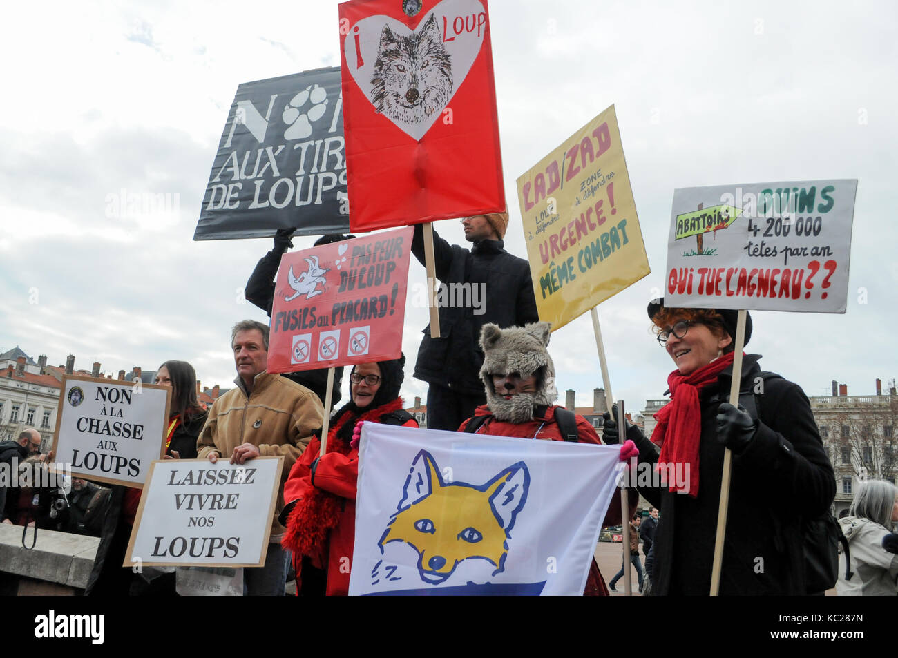 Thousands protest wolves killing in Lyon, France Stock Photo - Alamy