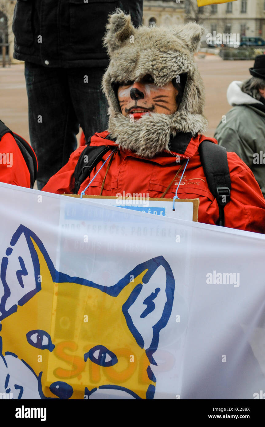 Thousands protest wolves killing in Lyon, France Stock Photo - Alamy