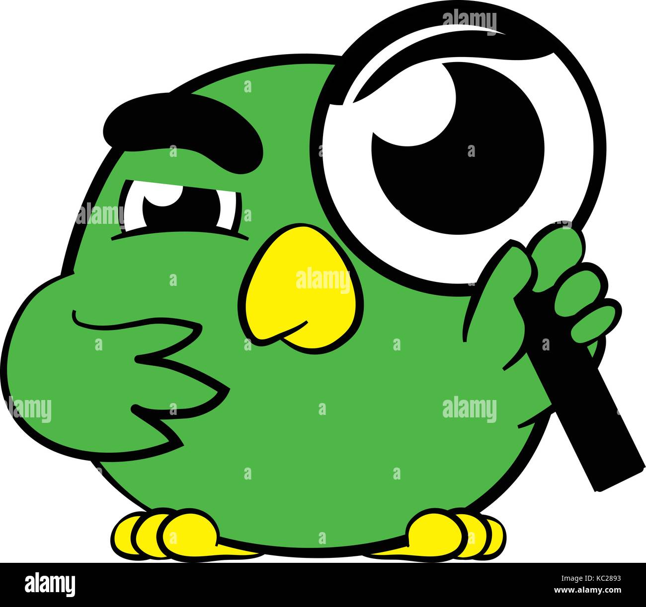 Cute little cartoon bird with a magnifying glass - vector illustration ...