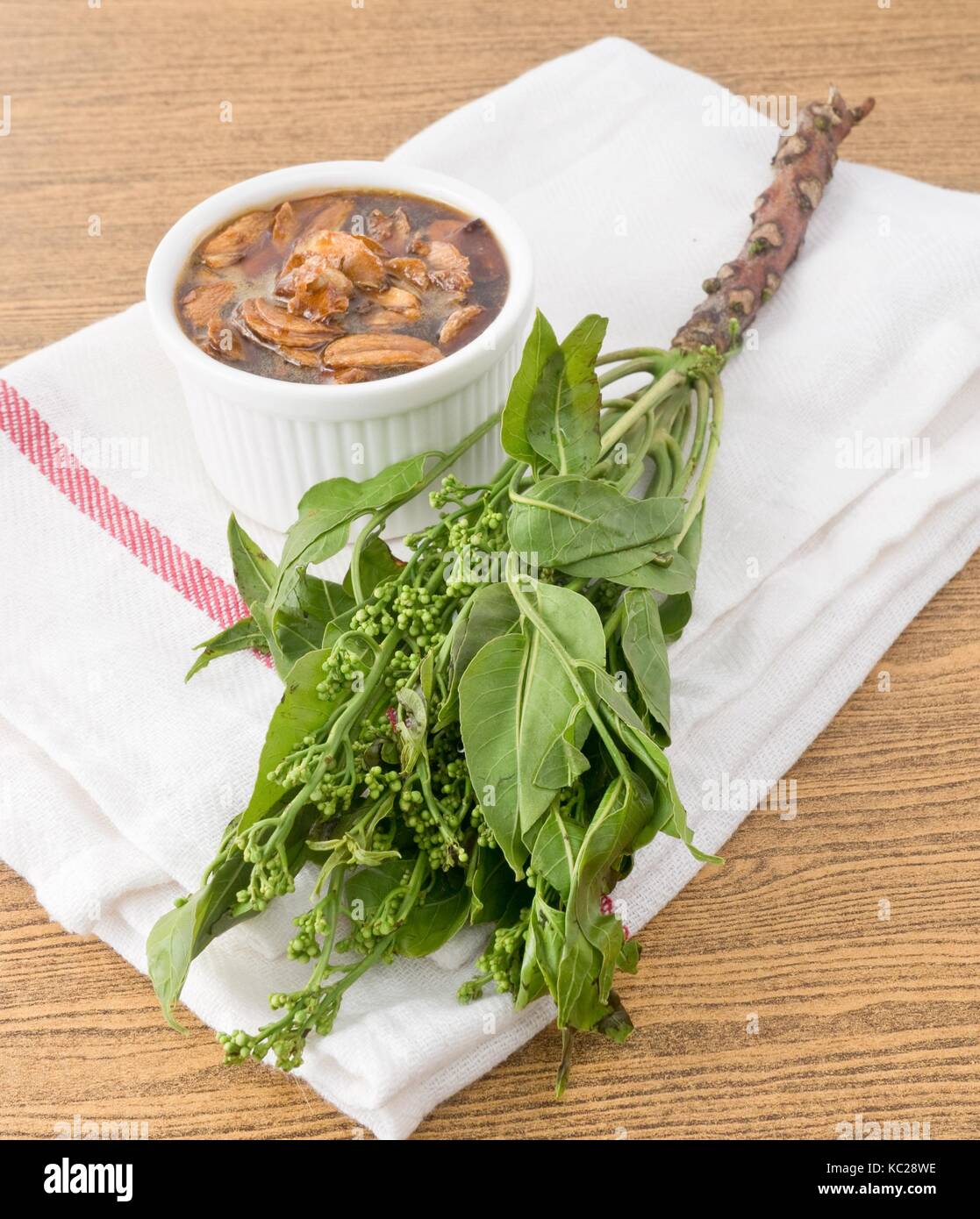 Thai Cuisine and Food, Dish of Margosa or Neem Leaves and Blossom ...