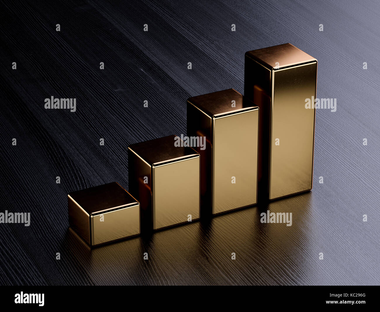 Golden bar graph chart on black wood table background. Business ...