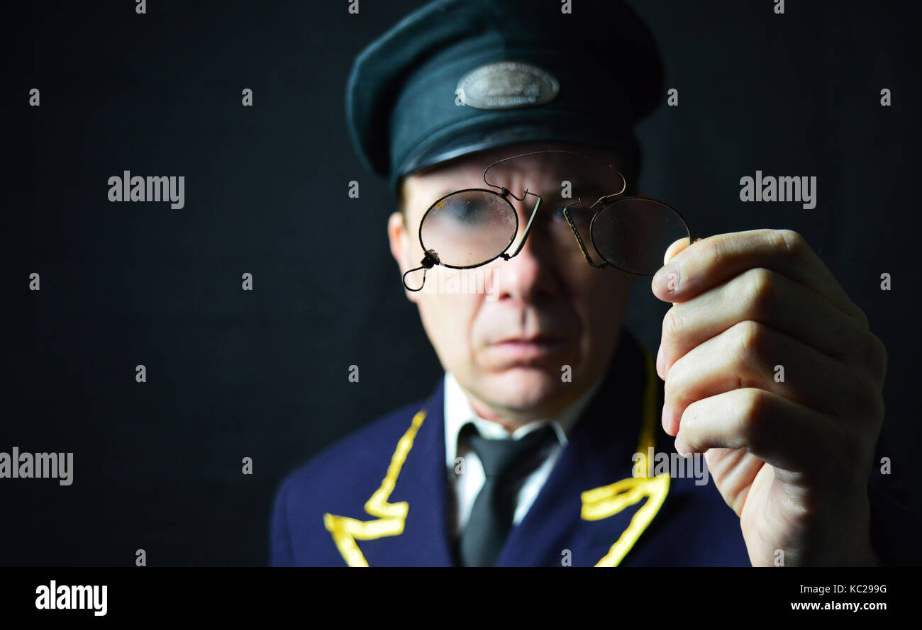 Vintage Steam train Station Master Stock Photo - Alamy