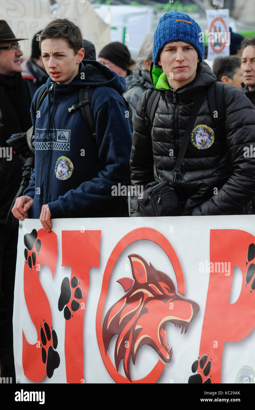 Thousands protest wolves killing in Lyon, France Stock Photo - Alamy