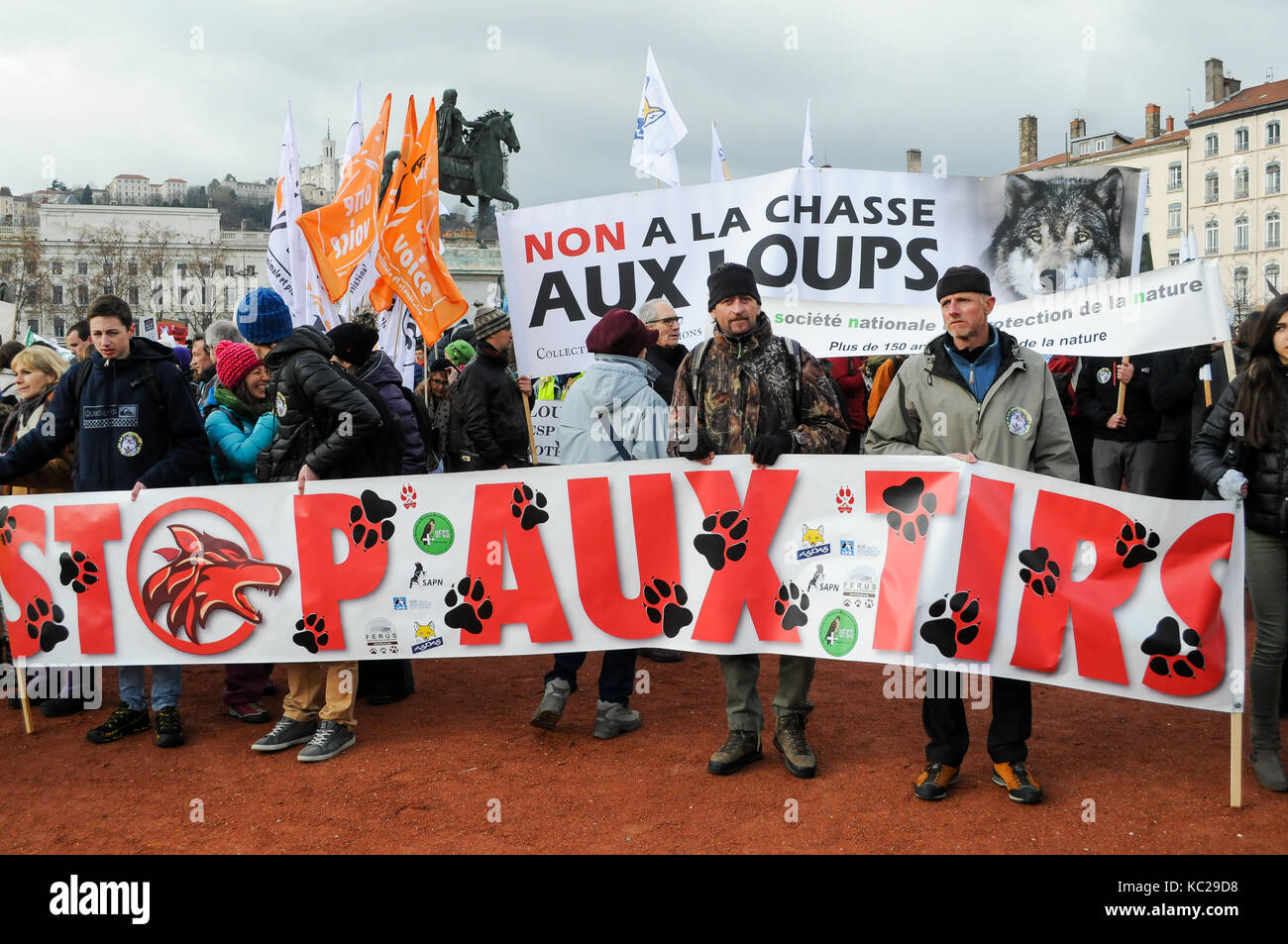 Thousands protest wolves killing in Lyon, France Stock Photo - Alamy