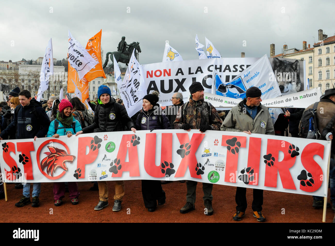 Thousands protest wolves killing in Lyon, France Stock Photo - Alamy