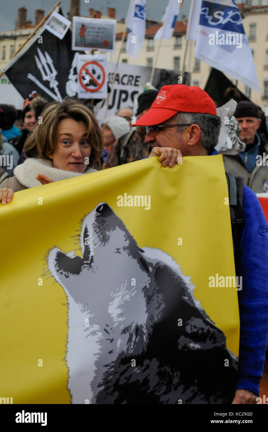 Thousands protest wolves killing in Lyon, France Stock Photo - Alamy