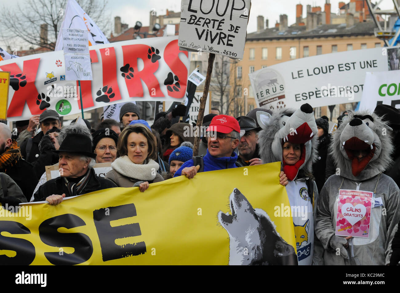 Thousands protest wolves killing in Lyon, France Stock Photo - Alamy