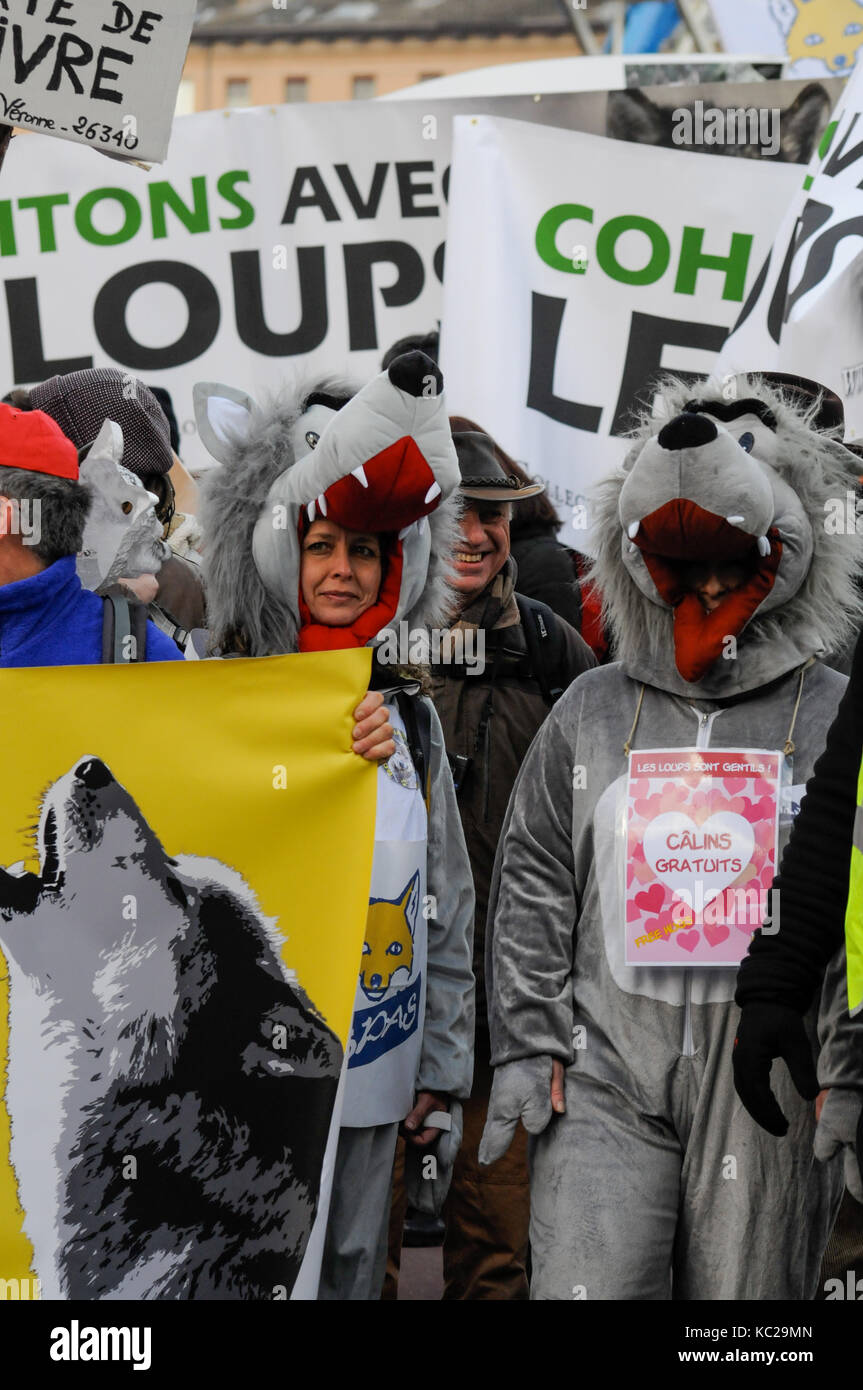 Thousands protest wolves killing in Lyon, France Stock Photo - Alamy