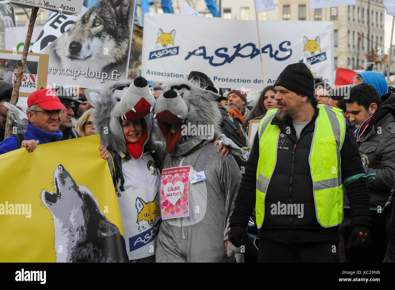 Thousands protest wolves killing in Lyon, France Stock Photo - Alamy