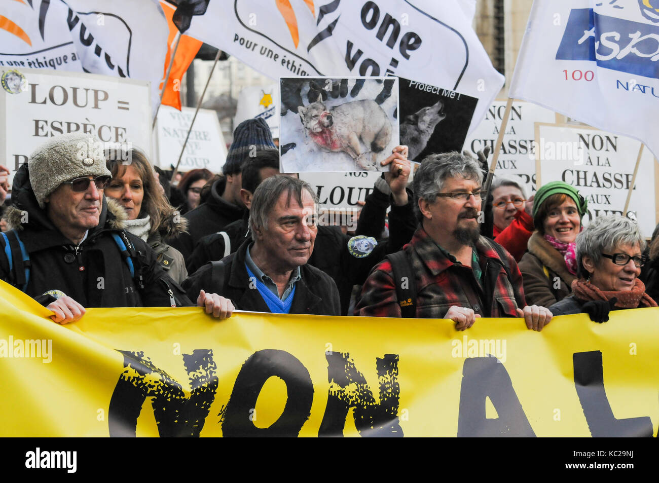 Thousands protest wolves killing in Lyon, France Stock Photo - Alamy