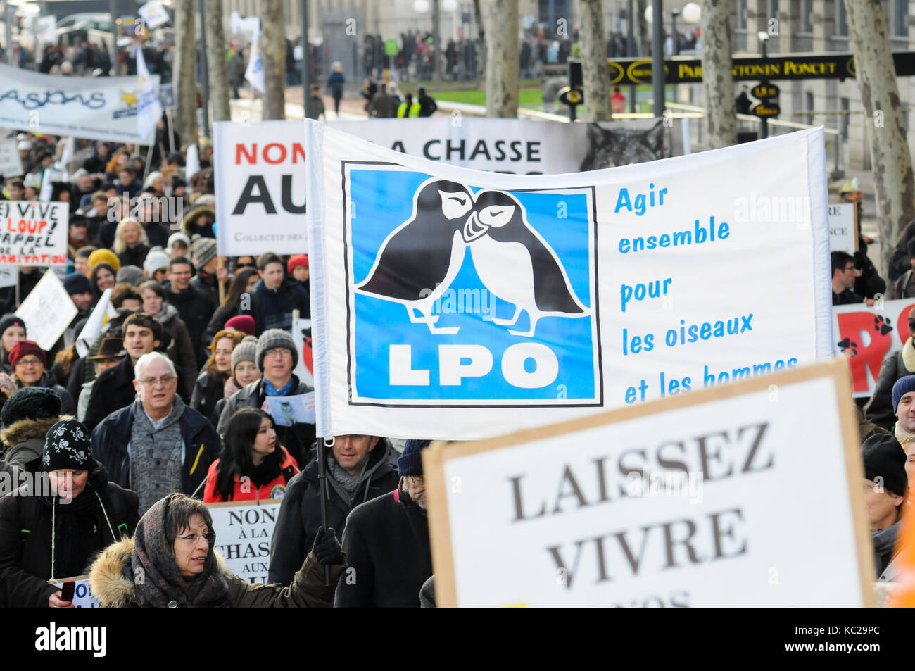 Thousands protest wolves killing in Lyon, France Stock Photo - Alamy