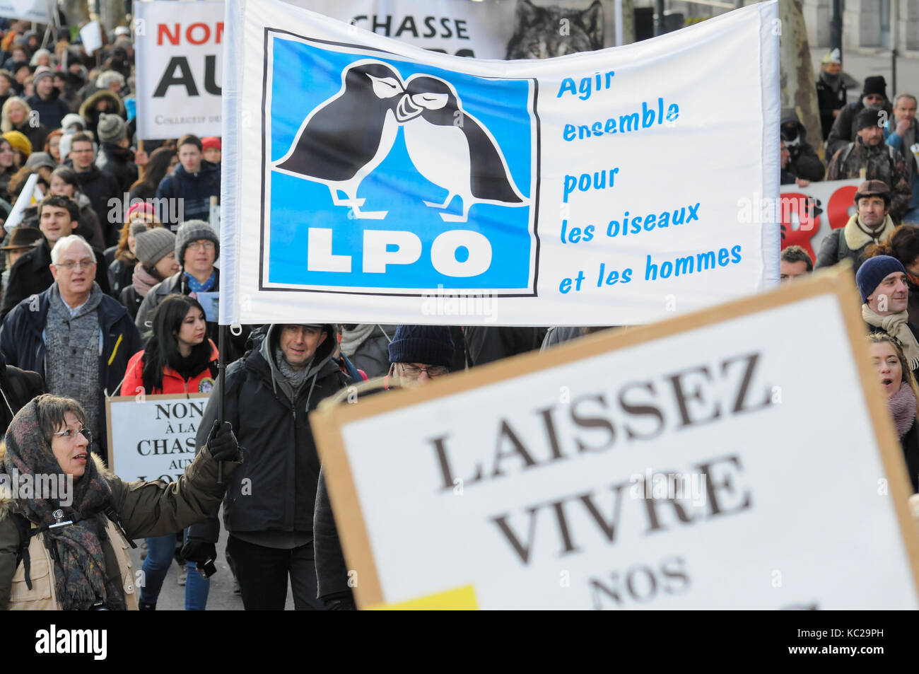 Thousands protest wolves killing in Lyon, France Stock Photo - Alamy